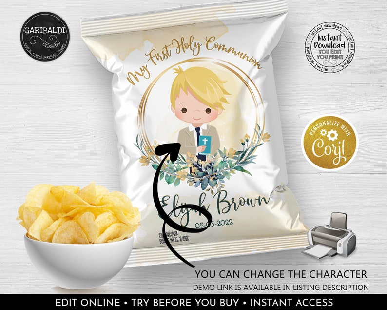 Editable First Communion Chip Bag Wrapper Printable Boy First - Etsy
