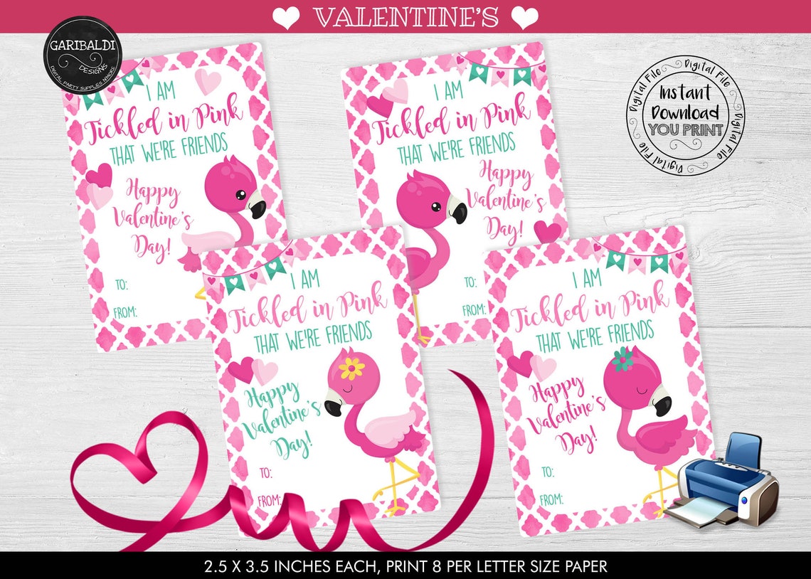 Printable Flamingo Valentine Cards Kids Valentine Cards - Etsy