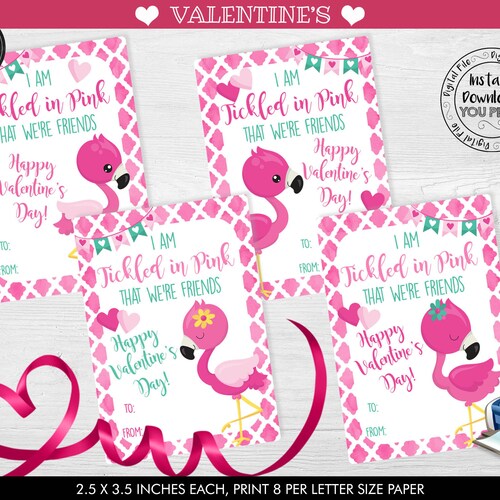 Printable Flamingo Valentine Cards Kids Valentine Cards - Etsy