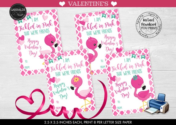 Printable Flamingo Valentine Cards Kids Valentine Cards - Etsy