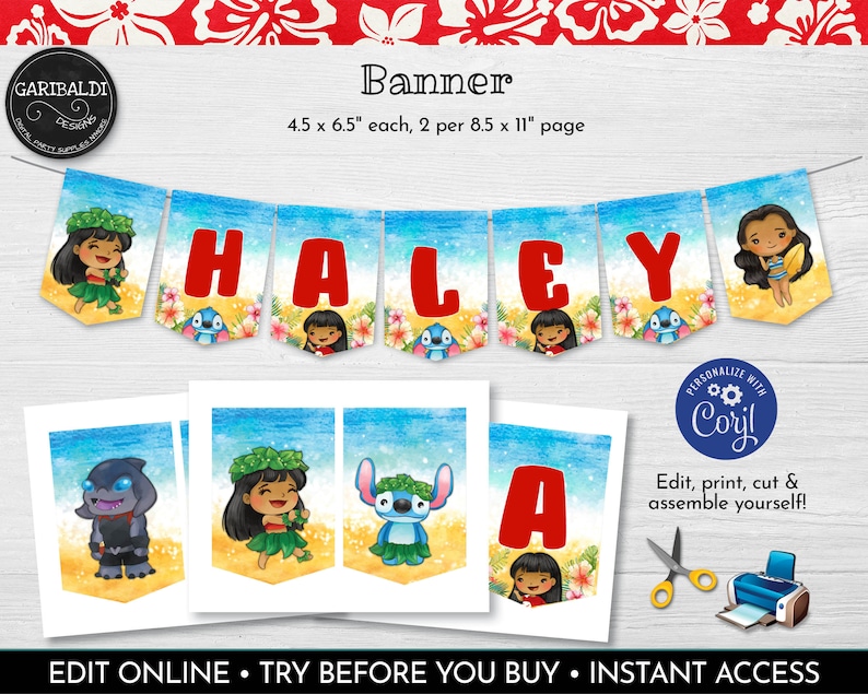 Editable Hawaiian Pennant Banner Printable Tropical Banner Luau ...