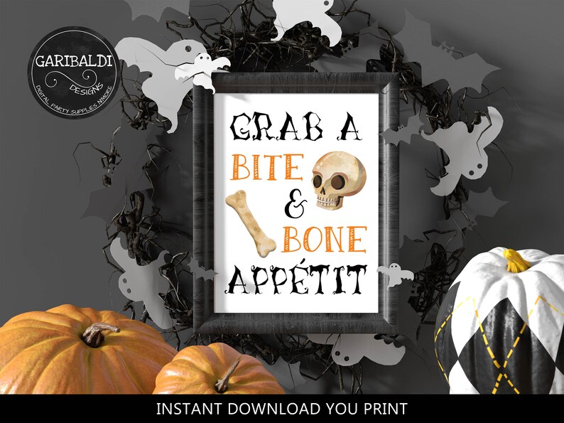 Printable Grab a Bite & Bone Appétit Sign Digital Halloween - Etsy