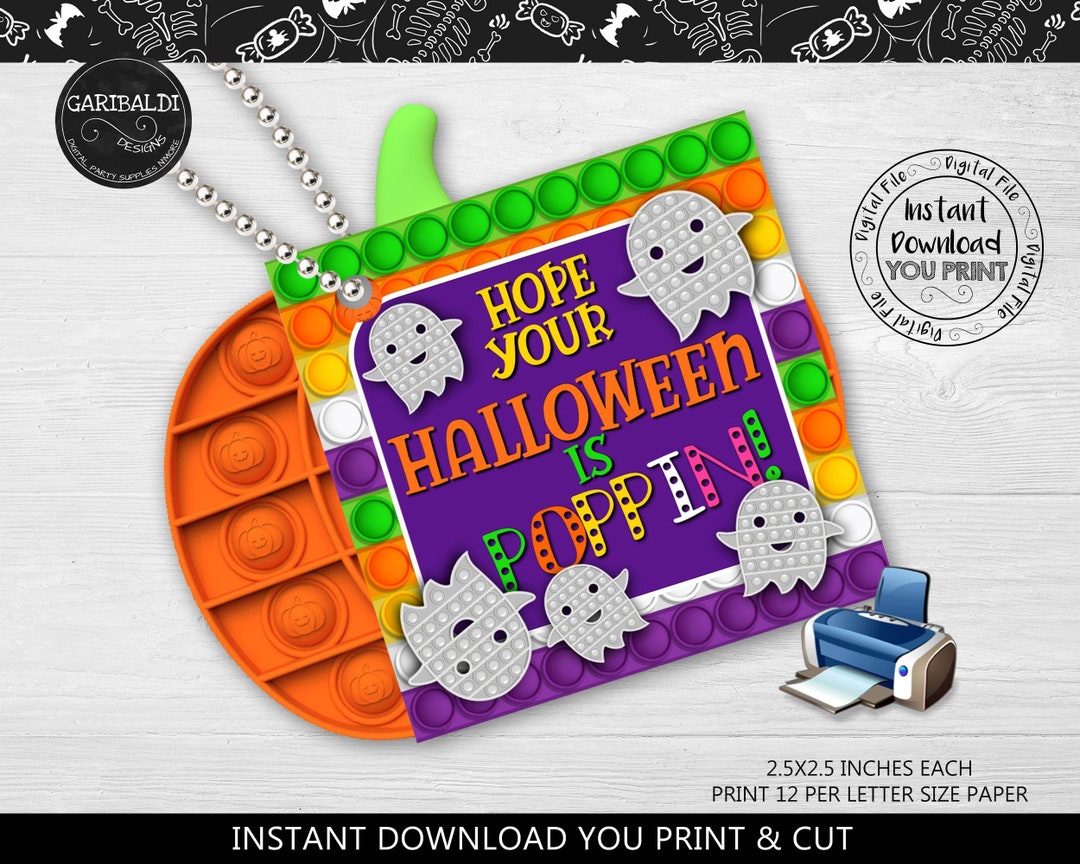 Halloween Gift Favor Tags, Halloween Pop Toy Favor Tags, Printable ...