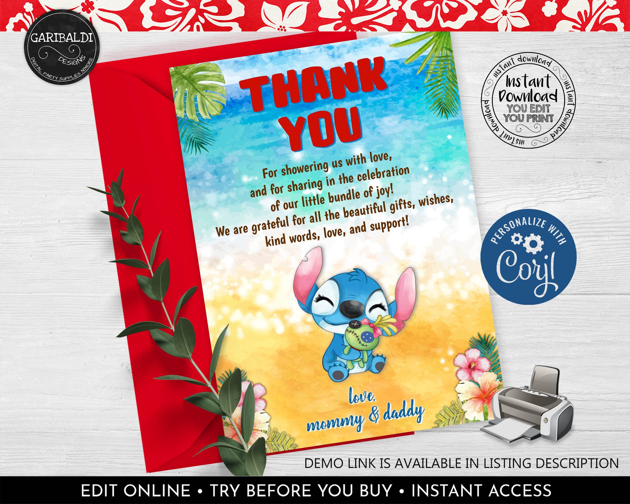 Editable Thank You Card Baby Shower Cute Alien Thank You Card Instant ...