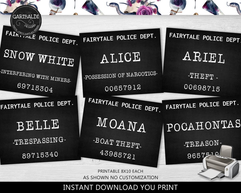 Princess Mugshot Sign Printable Mugshot Sign Photo Prop Mugshot Board ...