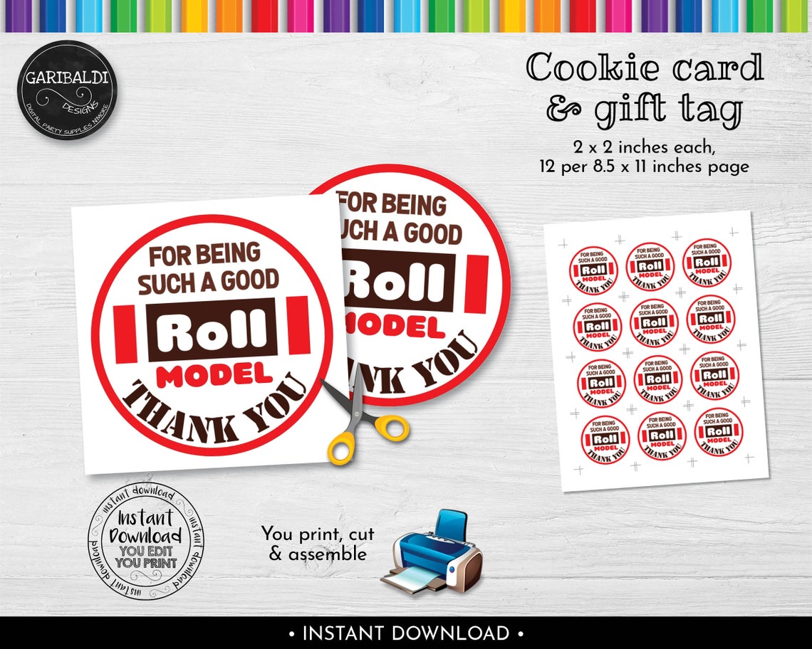 Instant Download Thank You for Being a Good Roll Model Teacher Gift Tag ...