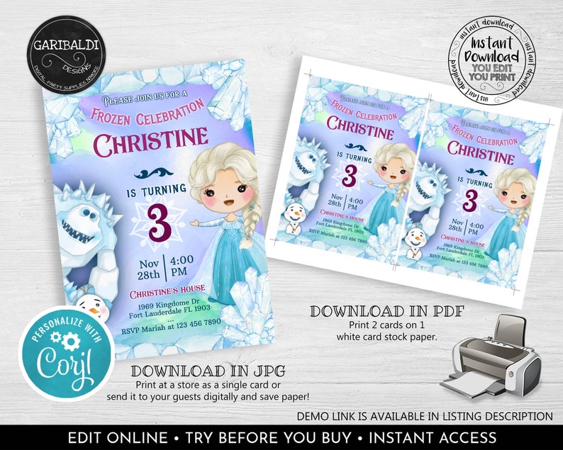 Frozen Birthday Party Invitation Editable Snow Queen Party - Etsy
