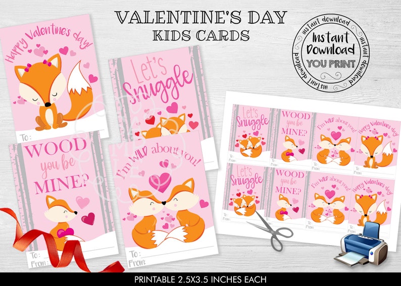 Printable Fox Valentine Cards Cute Fox Woodland Valentine | Etsy