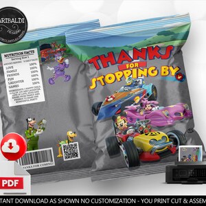 Mickey Roadster Racer Chip Bags Racing Cars Birthday Party Supplies ...