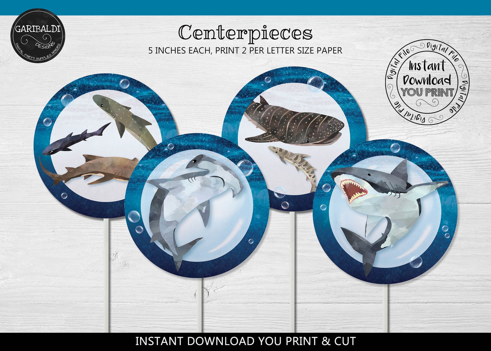 Printable Shark Centerpieces Shark Cake Topper Shark - Etsy