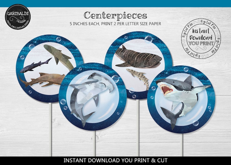 Printable Shark Centerpieces Shark Cake Topper Shark - Etsy