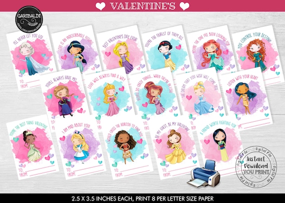 Printable Princess Valentine Cards Kids Valentine Cards School - Etsy
