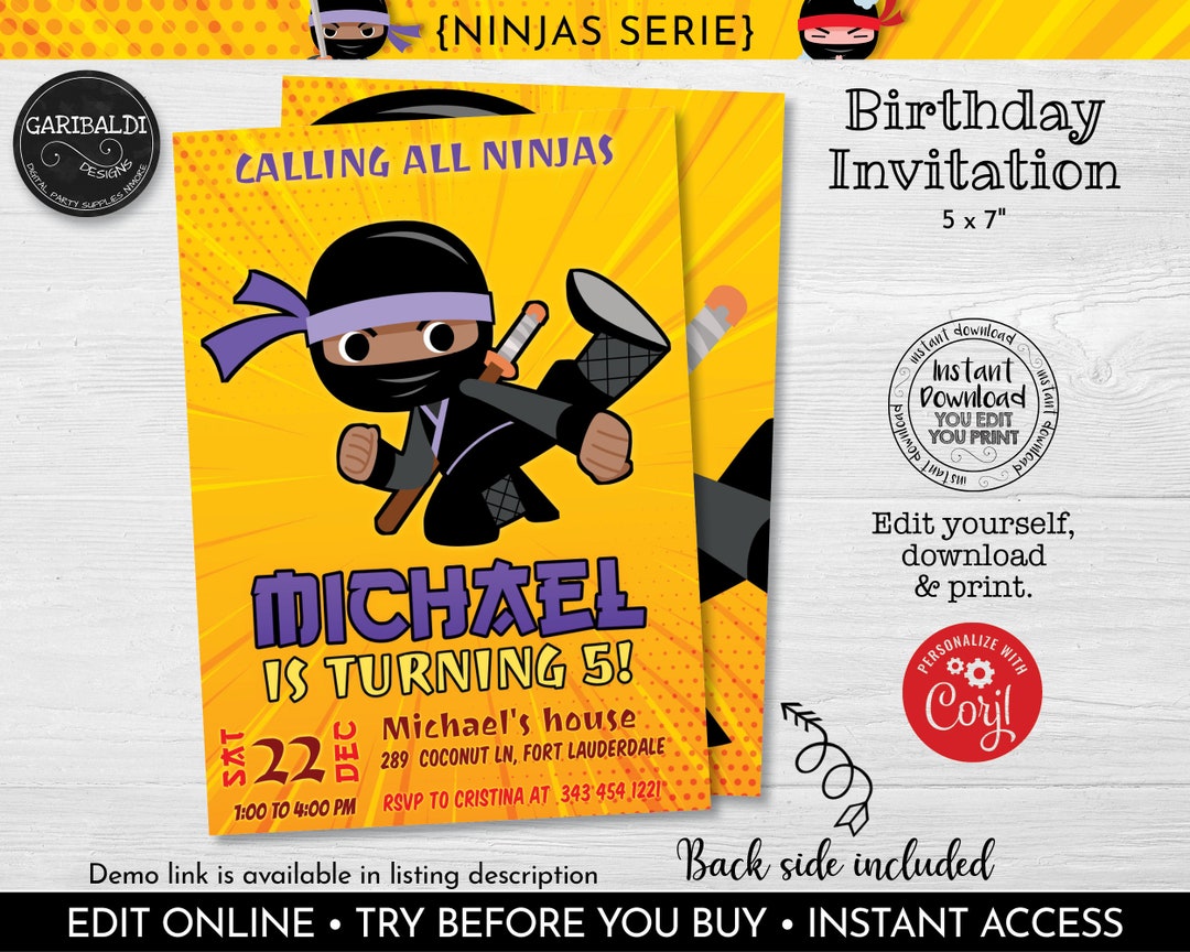 Editable Ninja Birthday Party Invitation Instant Download Ninja Invite ...