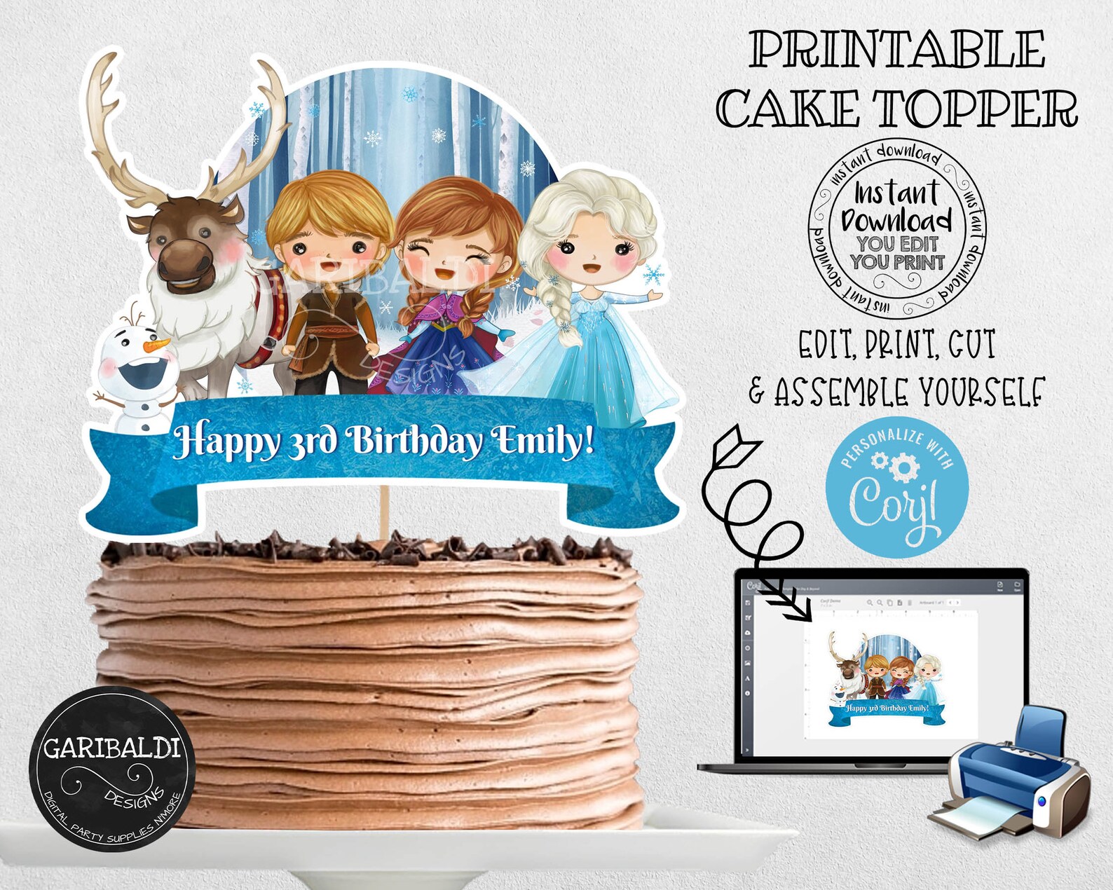 Frozen Cake Topper Editable Ice Princess Cake Frozen - Etsy