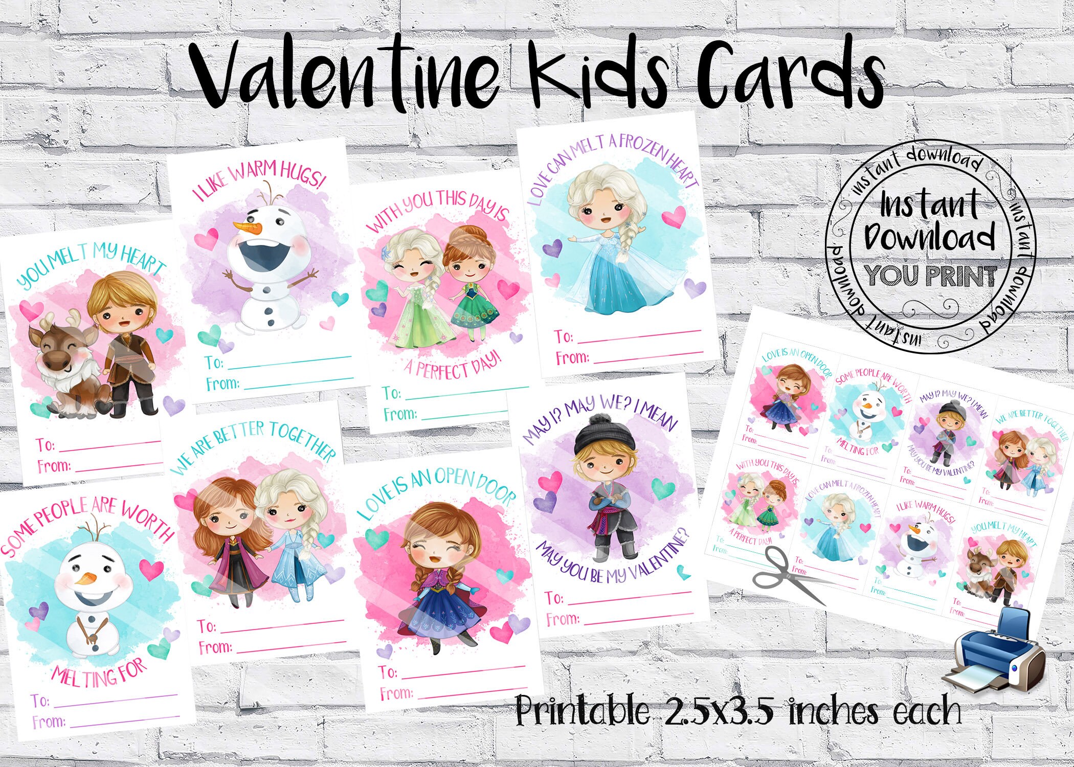 Printable Frozen Valentine Cards Kids Valentine Cards School | Etsy