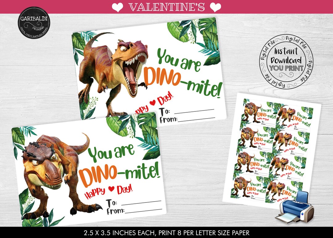 Dinosaur Valentines Day Cards Kids Valentine Cards Dinosaur Kids School ...