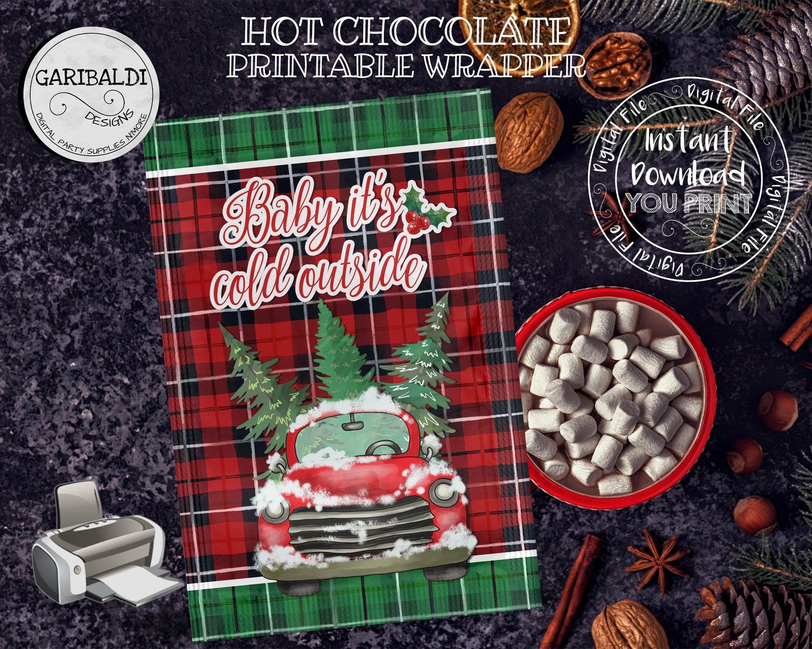 Hot Cocoa Wrapper Printable Christmas Hot Cocoa Wrapper - Etsy
