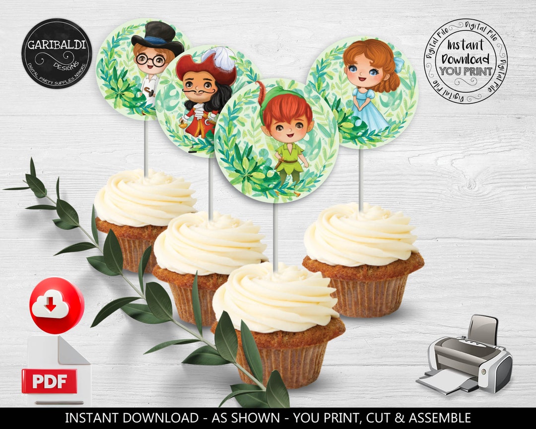Peter Pan Cupcake Toppers Neverland Birthday Party Decorations Peter ...