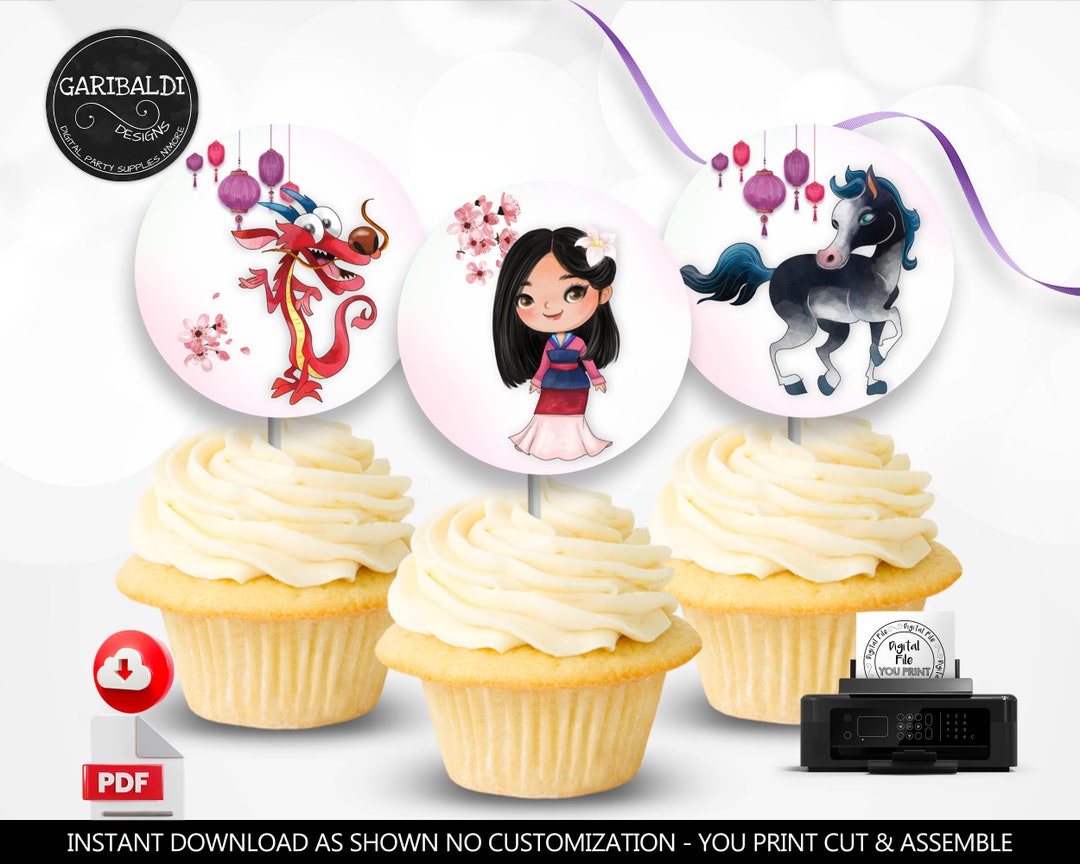 Mulan Cupcake Toppers Printable Mulan Labels Birthday Party Supplies ...