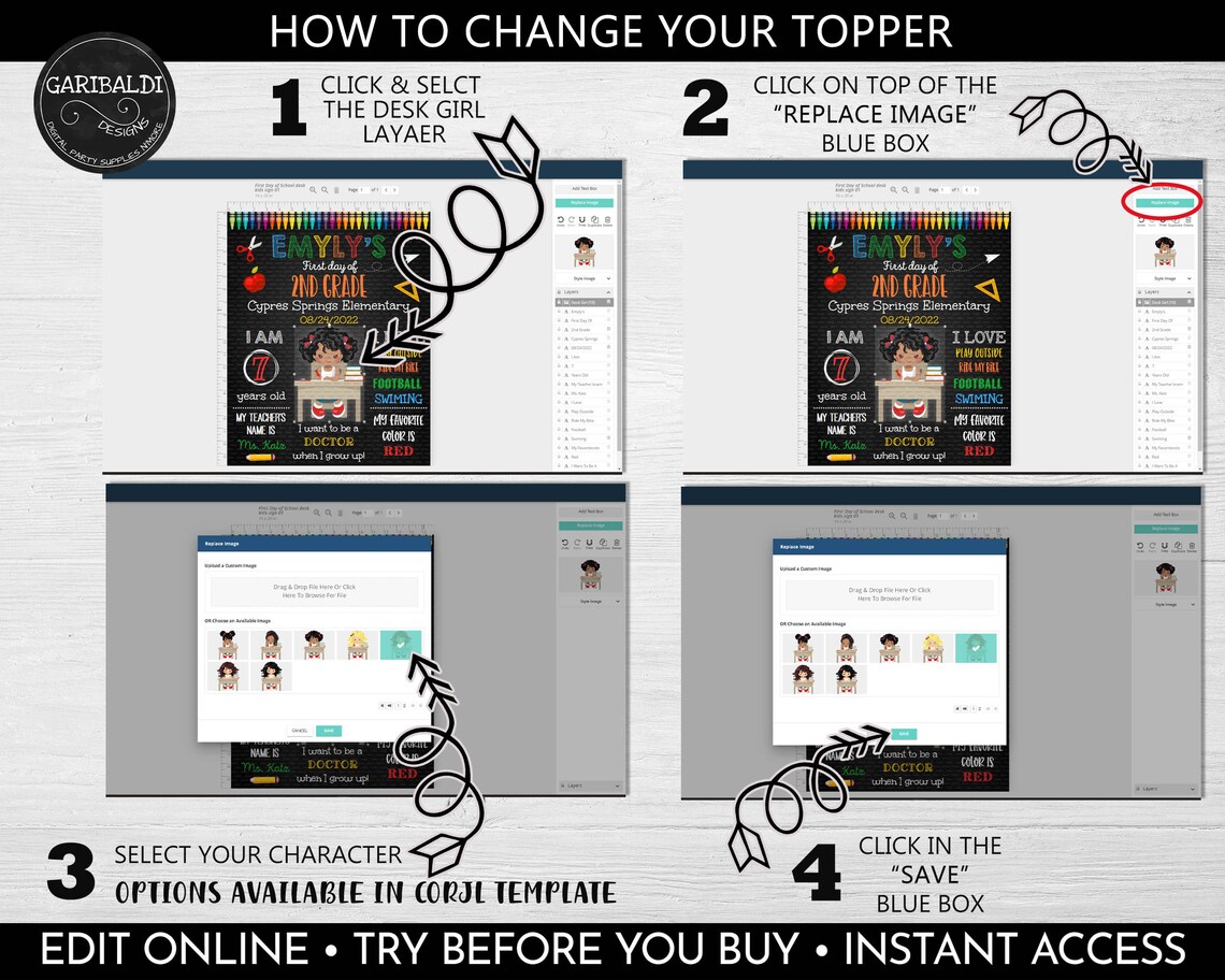 Editable First Day School Sign Back to School Photo Prop Board Instant ...