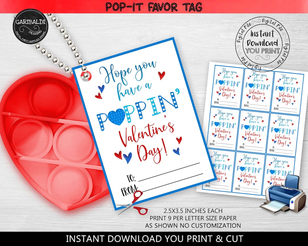 Hope You Have a Poppin' Valentines Day Tag Printable Pop Bubble Fidget ...