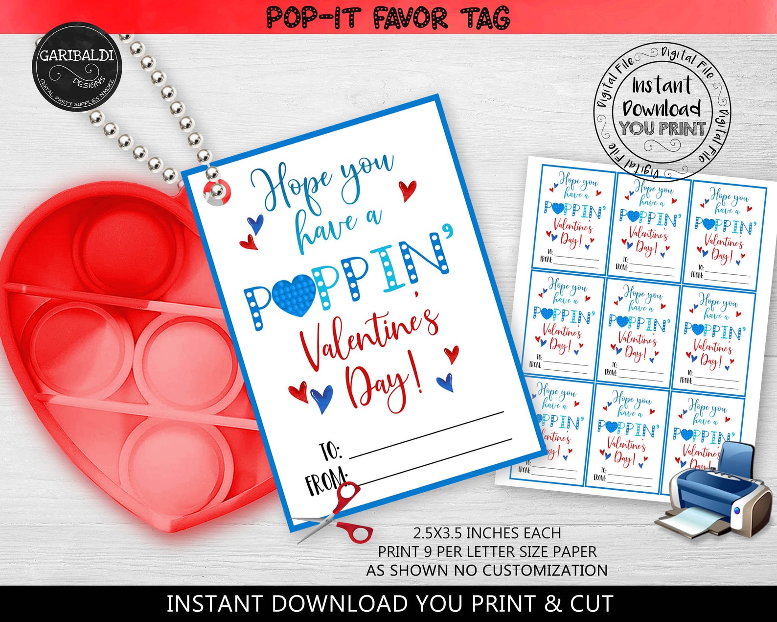 Hope You Have a Poppin' Valentines Day Tag Printable Pop Bubble Fidget ...