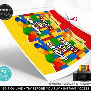 Editable Building Blocks Gift Bag Label Building Bricks Paper Bag Label ...