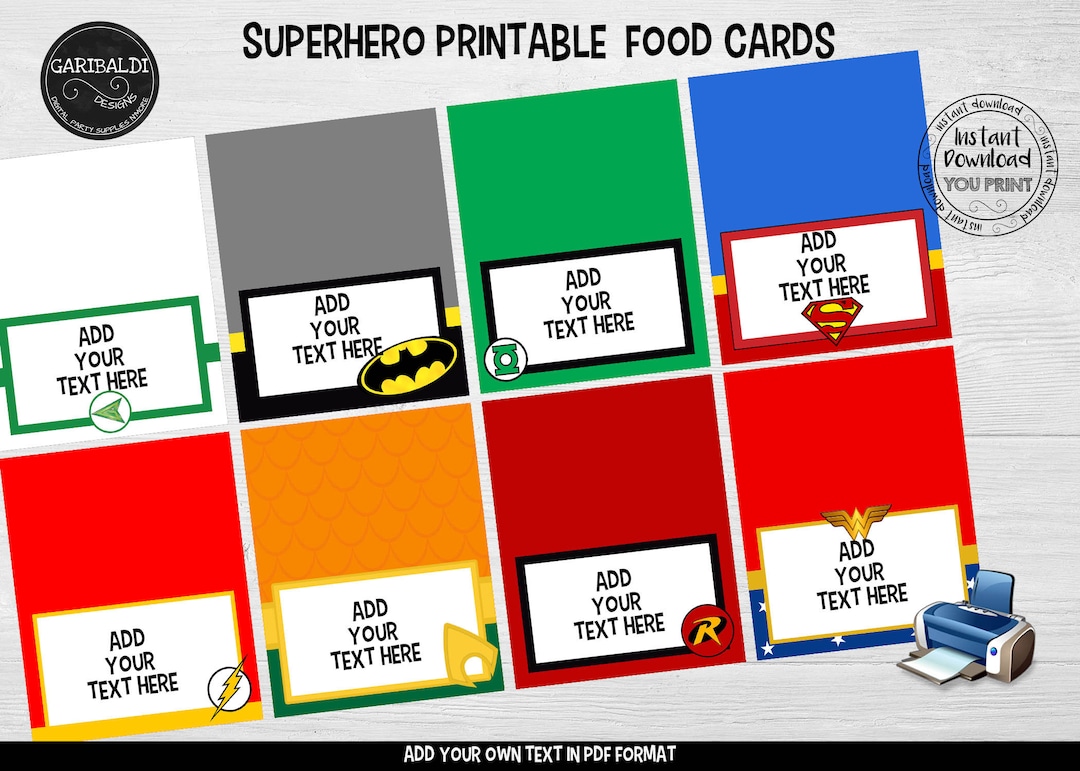 Superhero Food Labels, Superhero Place Card, Superhero Tent Card ...
