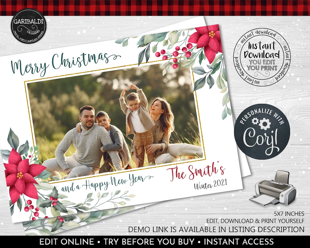 Editable Christmas Card Template Printable Christmas Photo Card Merry ...