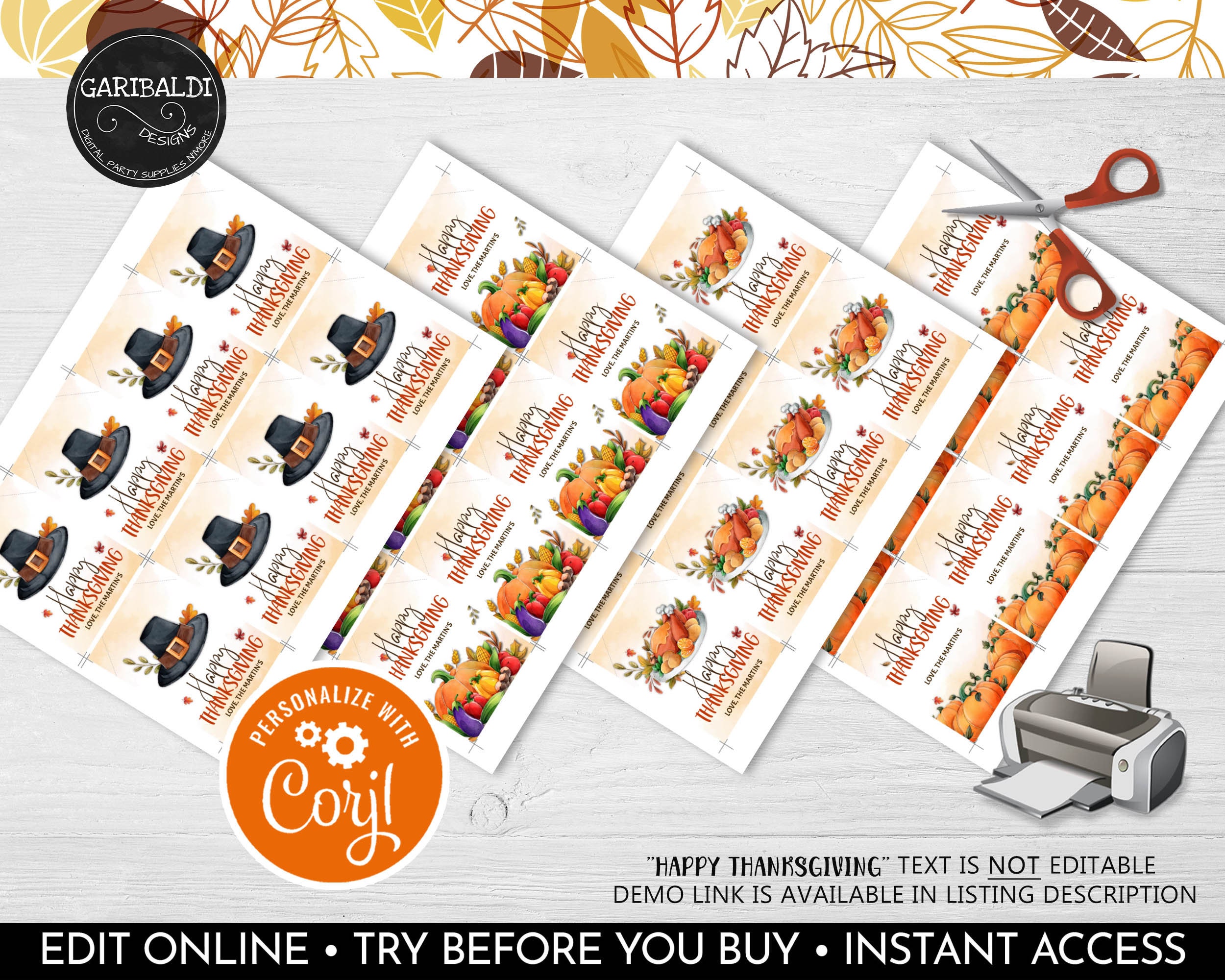 Editable Thanksgiving Favor Tags, Happy Thanksgiving Gift Tags ...
