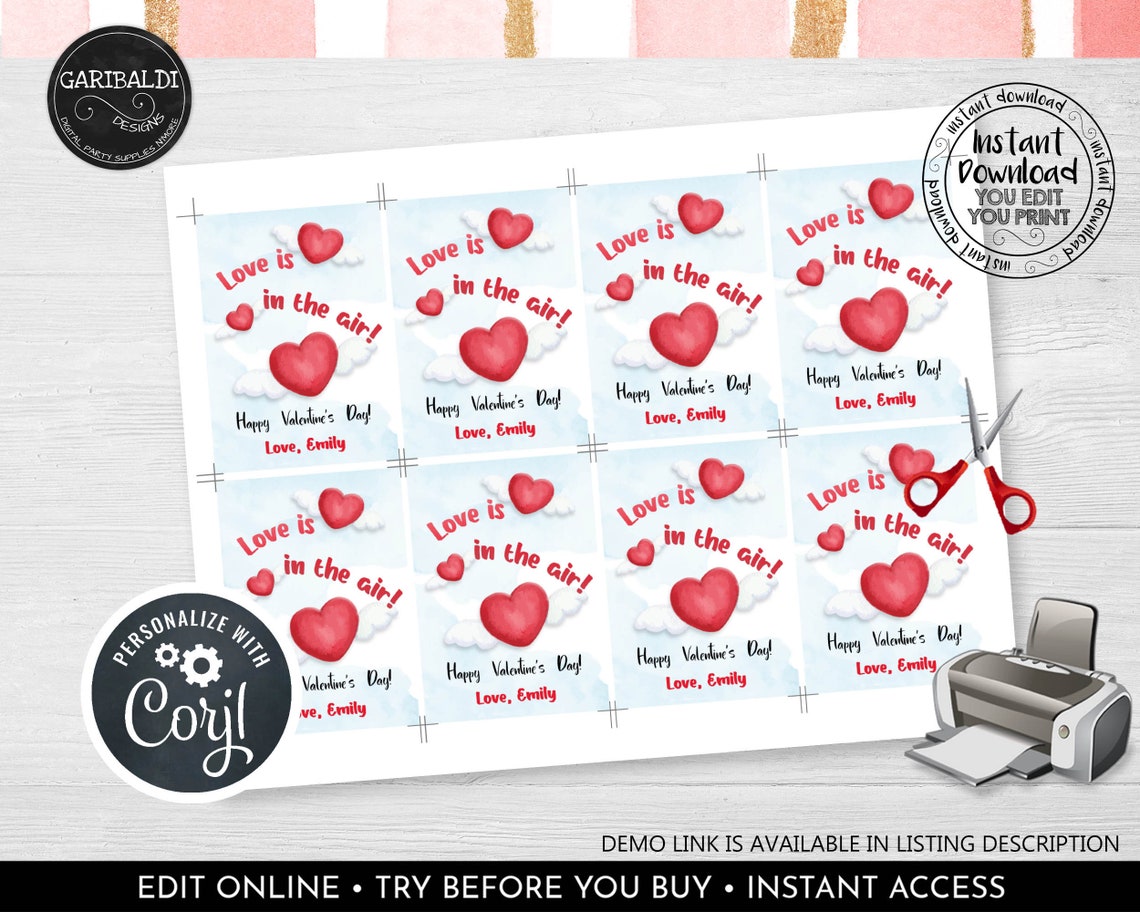Editable Love is in the Air Card Valentine's Day Card - Etsy