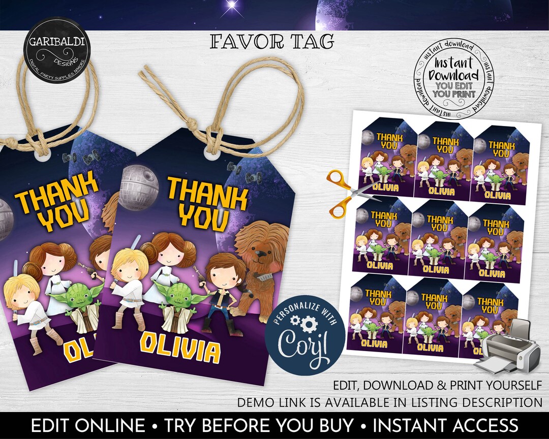 Editable Space Wars Favor Tags, Instant Download Star Space Gift Tag ...