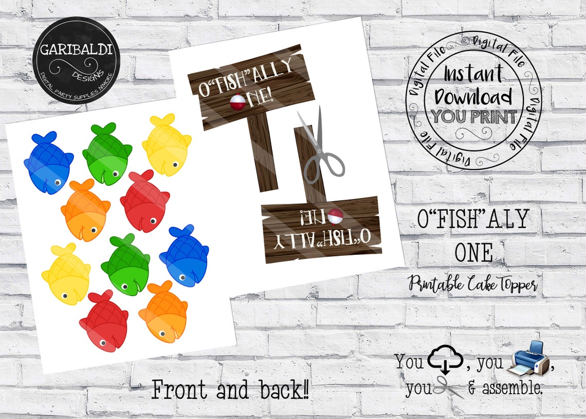 Printable Fishing Cake Topper, O"fish"ally ONE Cake Topper, Fishing ...