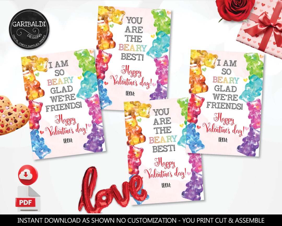 Printable Valentine's Day Cards Gummy Bears Valentine's Day School ...