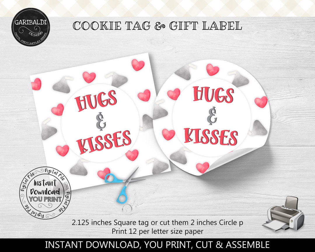 Hugs and Kisses Favor Tag, Instant Download Valentine's Day Label ...