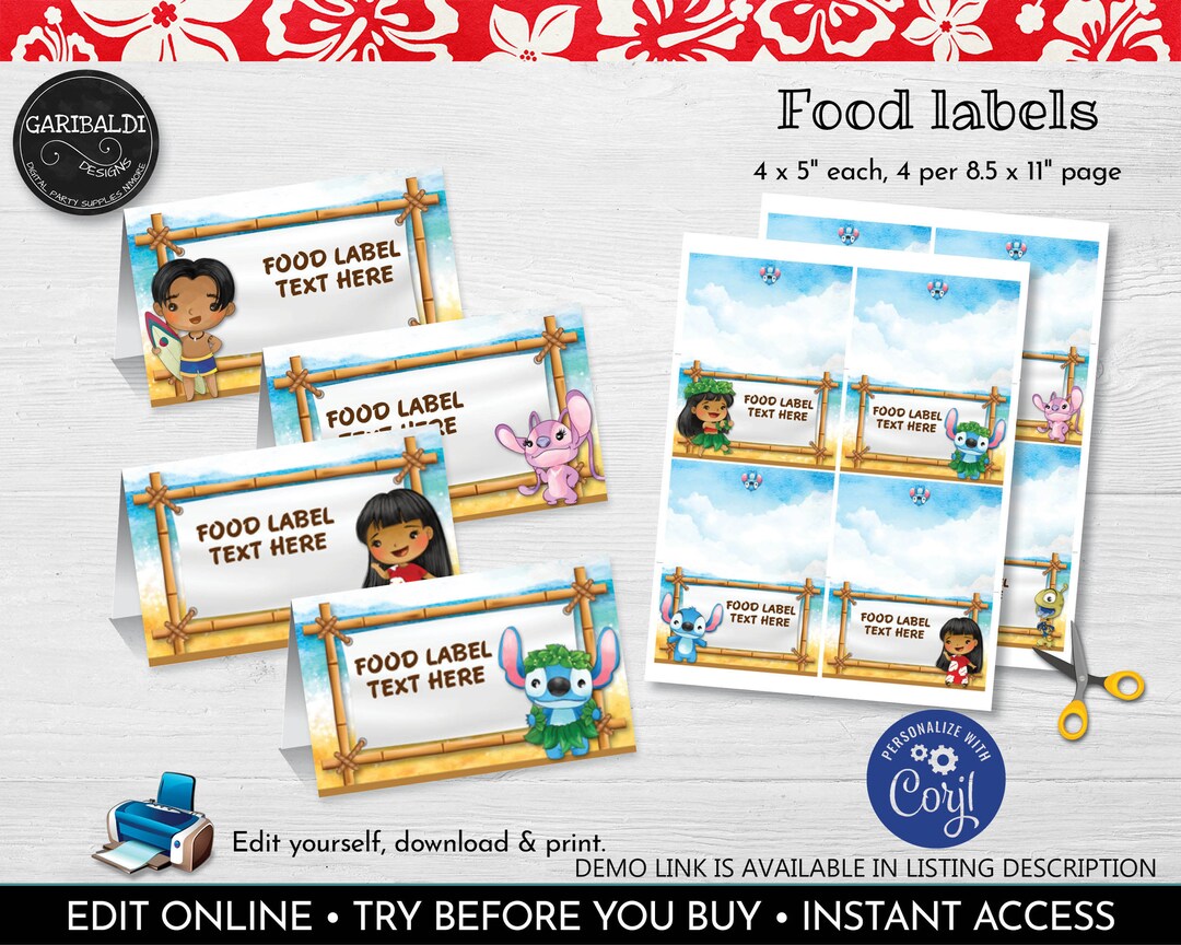 Editable Hawaiian Food Labels Instant Download Food Tags Printable ...