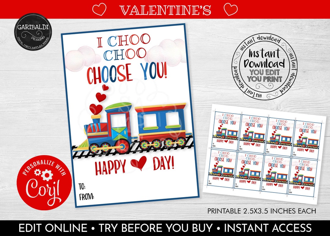 Editable Train Valentine's Day Card, Valentine "i Choo Choo Choose You ...