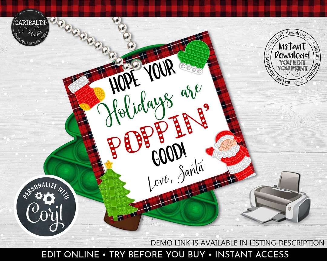 Editable Pop Bubble Gift Tag Christmas Tag Poppin Good Holiday Fidget ...
