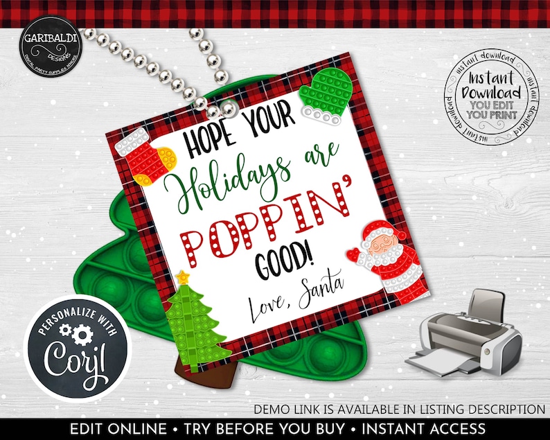 Editable Pop Bubble Gift Tag Christmas Tag Poppin Good Holiday Fidget ...