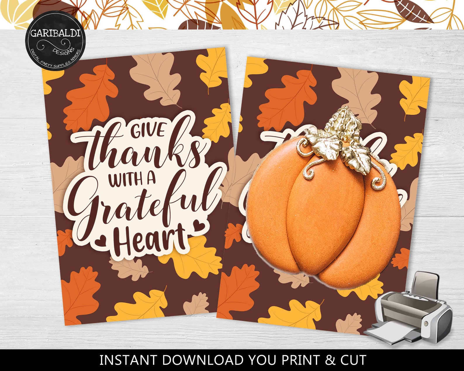 Printable Thanksgiving Cookie Card Printable Cookie Card Holder Instant ...