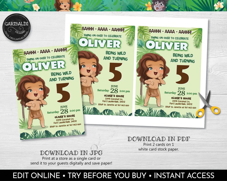 Editable Jungle Invitation, Printable Wild One Birthday Party ...