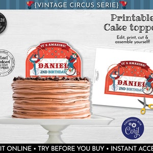 Editable Circus Cake Topper Printable Circus Cake Topper Vintage Circus ...