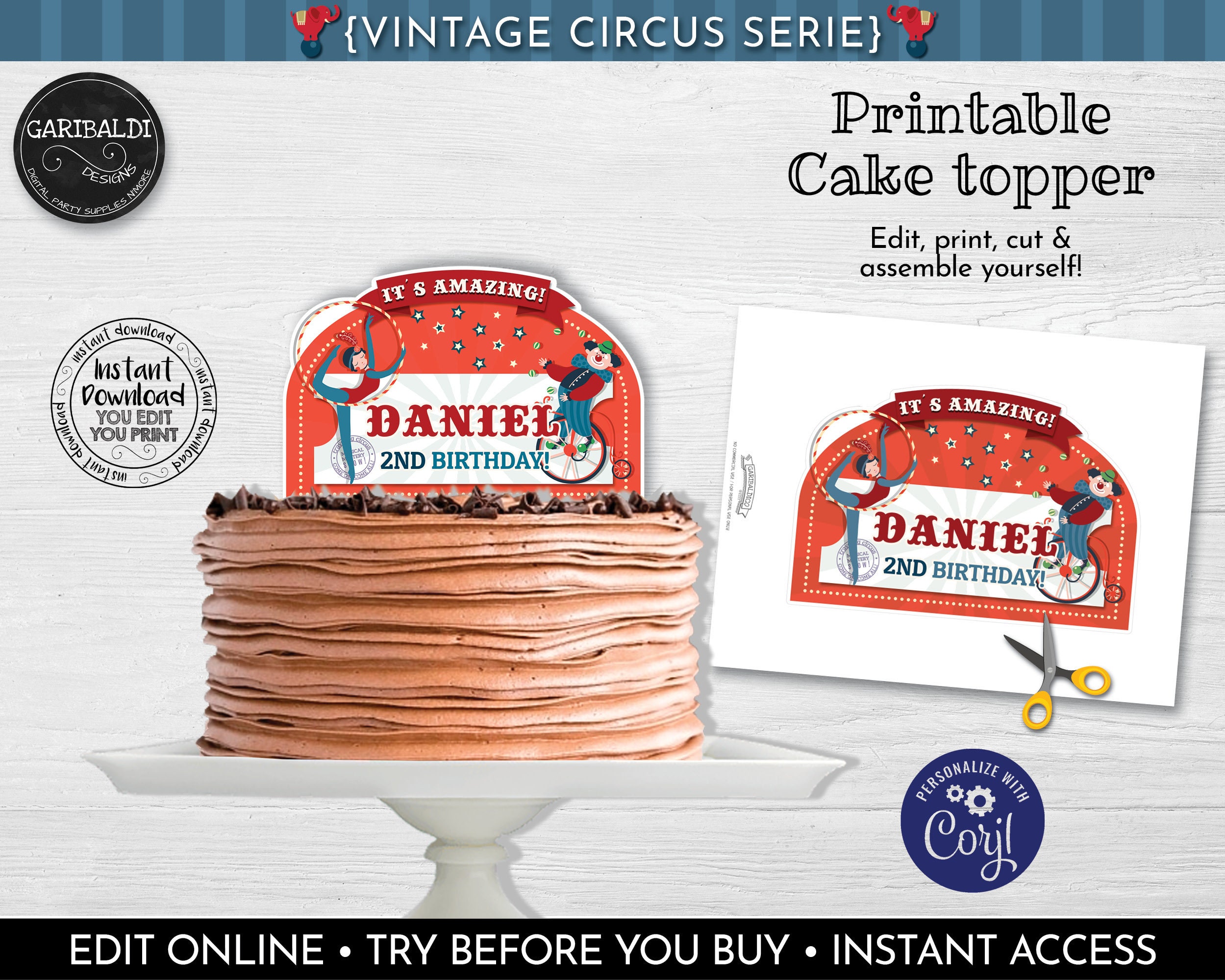 Editable Circus Cake Topper Printable Circus Cake Topper Vintage Circus ...