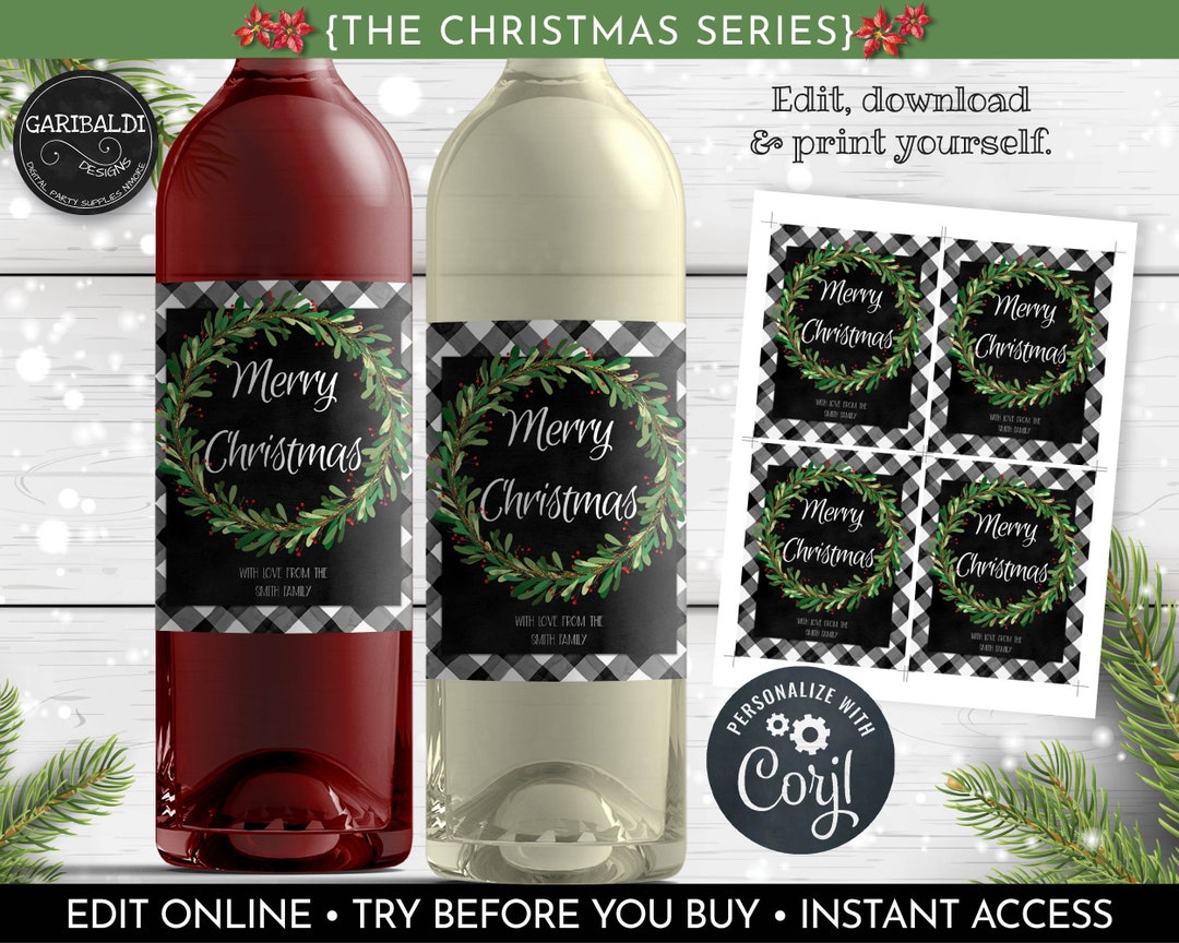 Instant Download Christmas Wine Labels, Editable Wine Labels, Printable ...