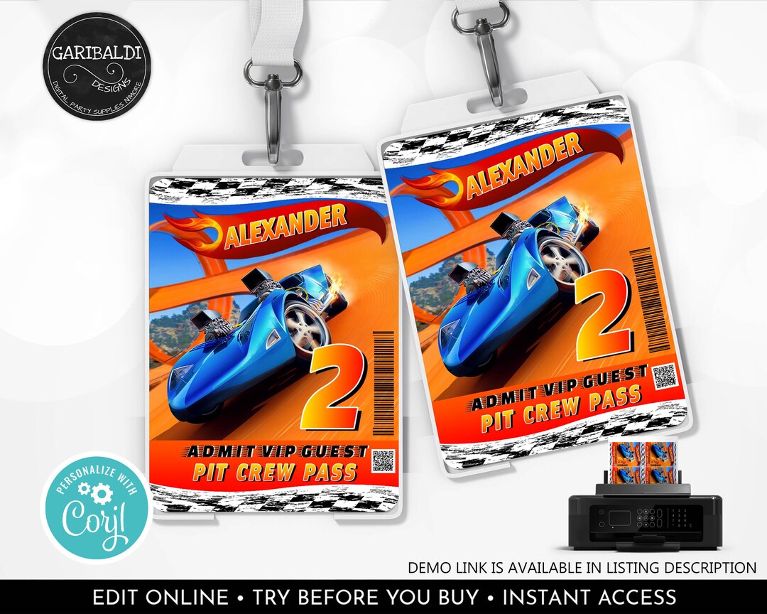 Editable Race Cars Pit Crew Pass Badge Template Racing VIP Guest Pass ...