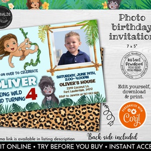 Editable Jungle Invitation, Printable Wild One Birthday Party ...