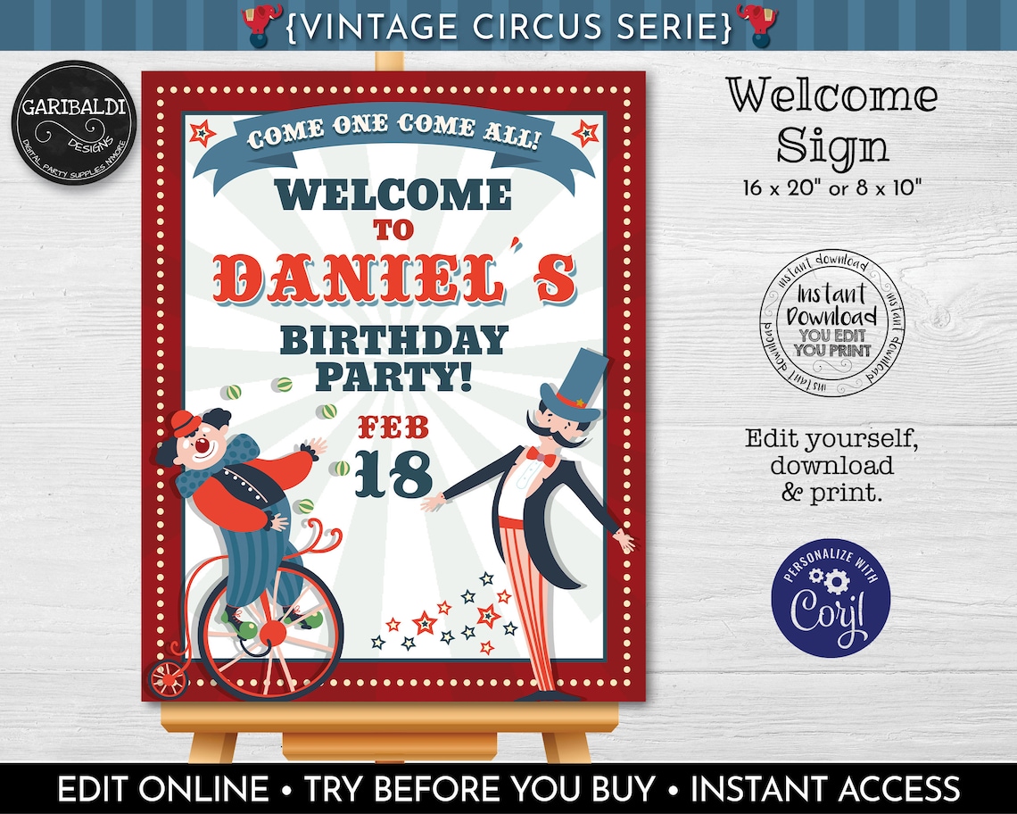 Editable Vintage Circus Welcome Sign Circus Welcome Poster - Etsy