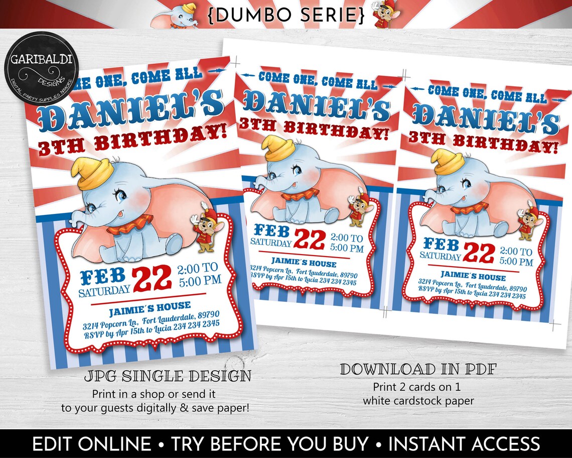 Editable Dumbo Invitation Printable Dumbo Invitation Dumbo - Etsy