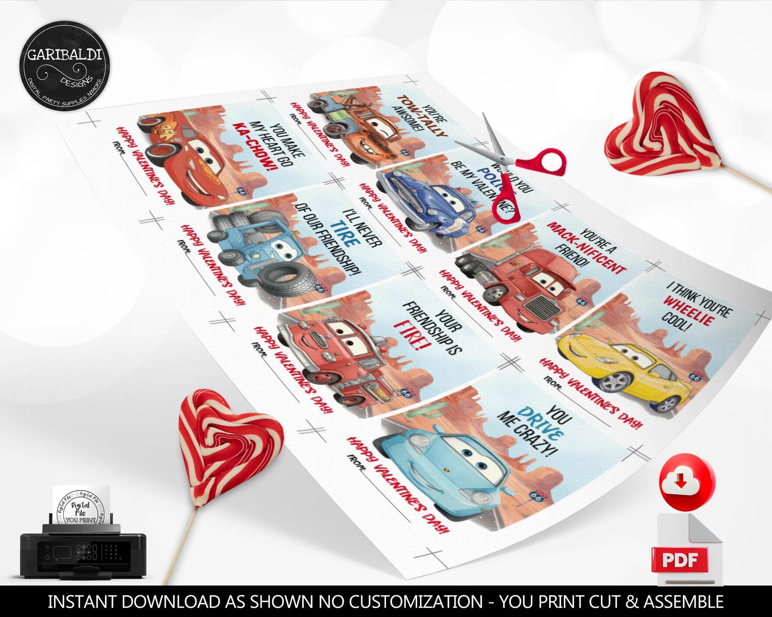 Cars Valentine's Day Cards Race Cars Valentines Gift Tags School Class ...