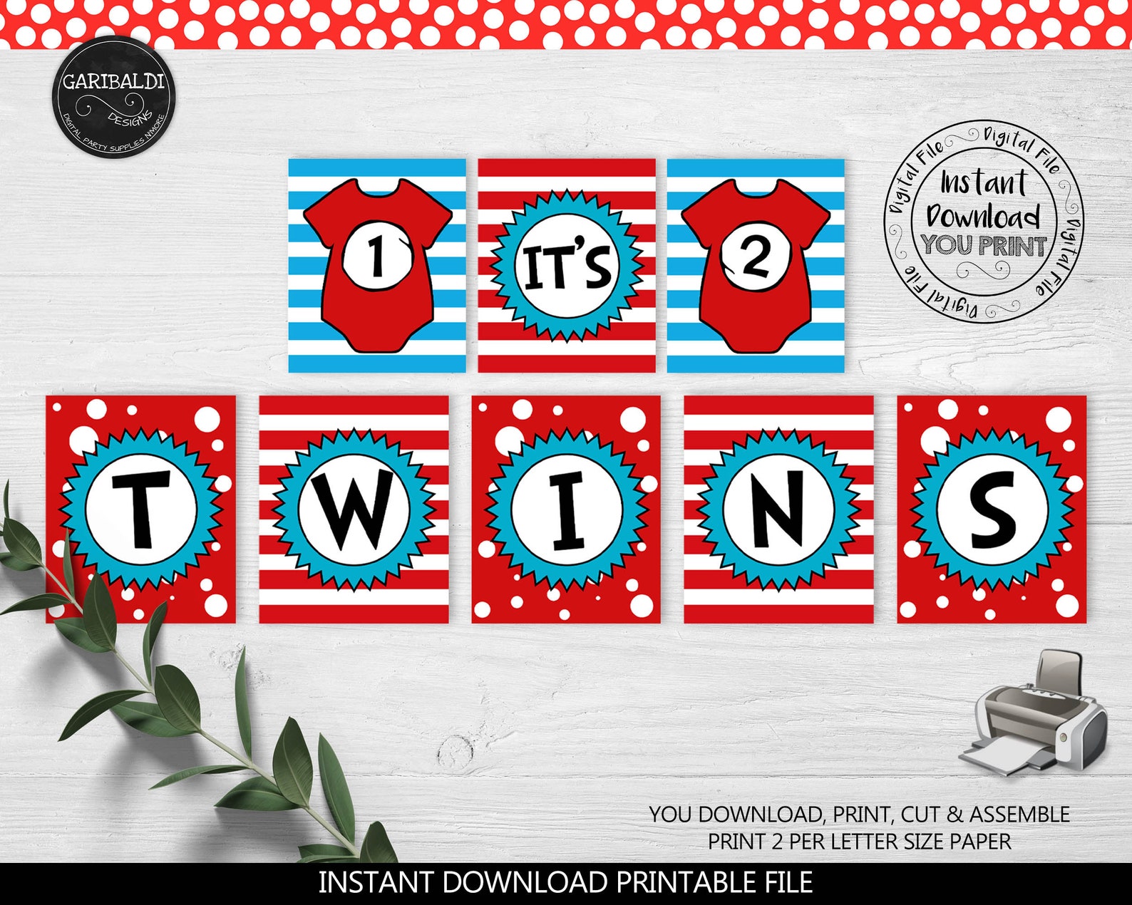 Printable "it's Twins" Banner, It's Twins Baby Shower Pennant Banner ...